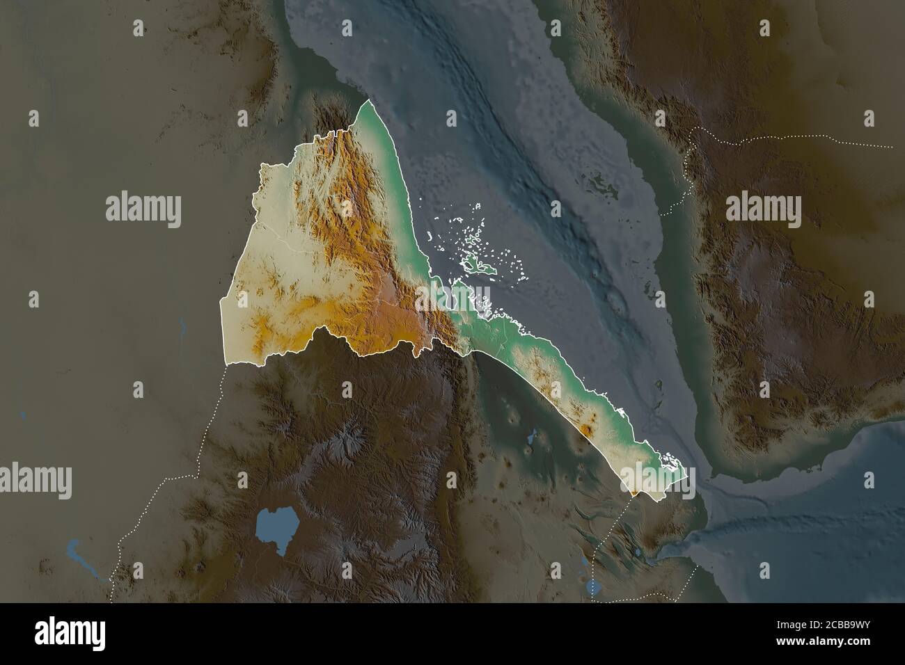 Shape of Eritrea separated by the desaturation of neighboring areas ...