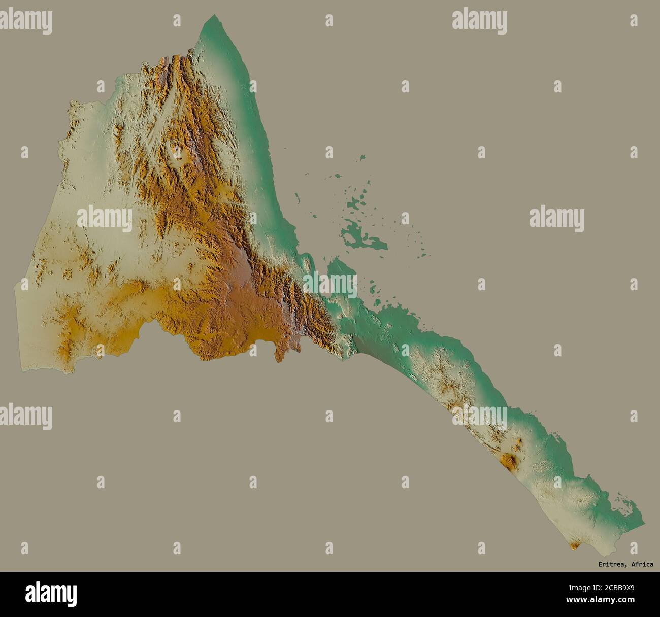Shape of Eritrea with its capital isolated on a solid color background ...