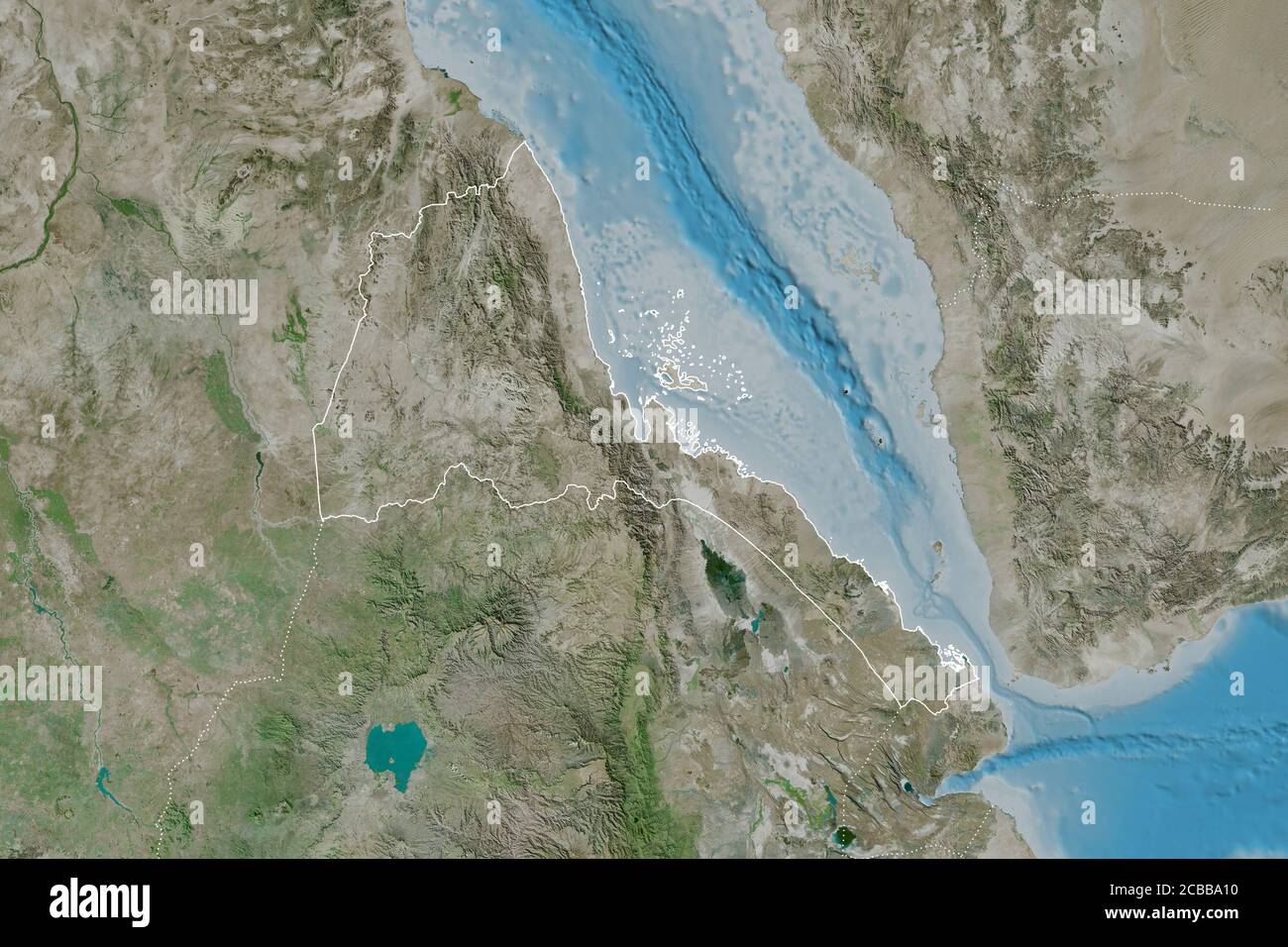 Extended area of Eritrea with country outline, international and ...