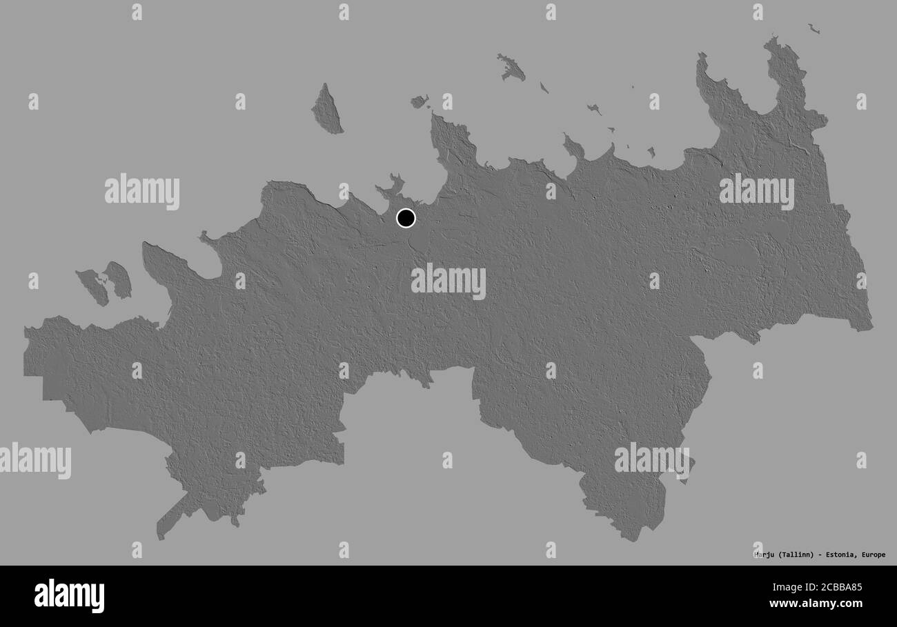 Shape of Harju, county of Estonia, with its capital isolated on a solid ...