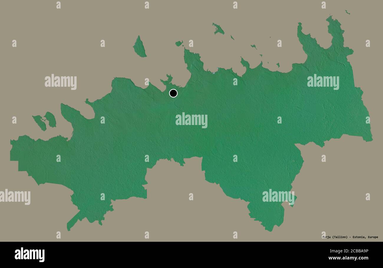 Shape of Harju, county of Estonia, with its capital isolated on a solid ...