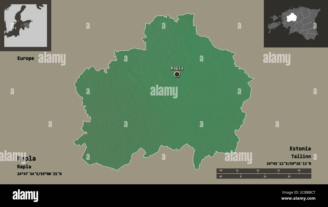Shape of Rapla, county of Estonia, and its capital. Distance scale ...