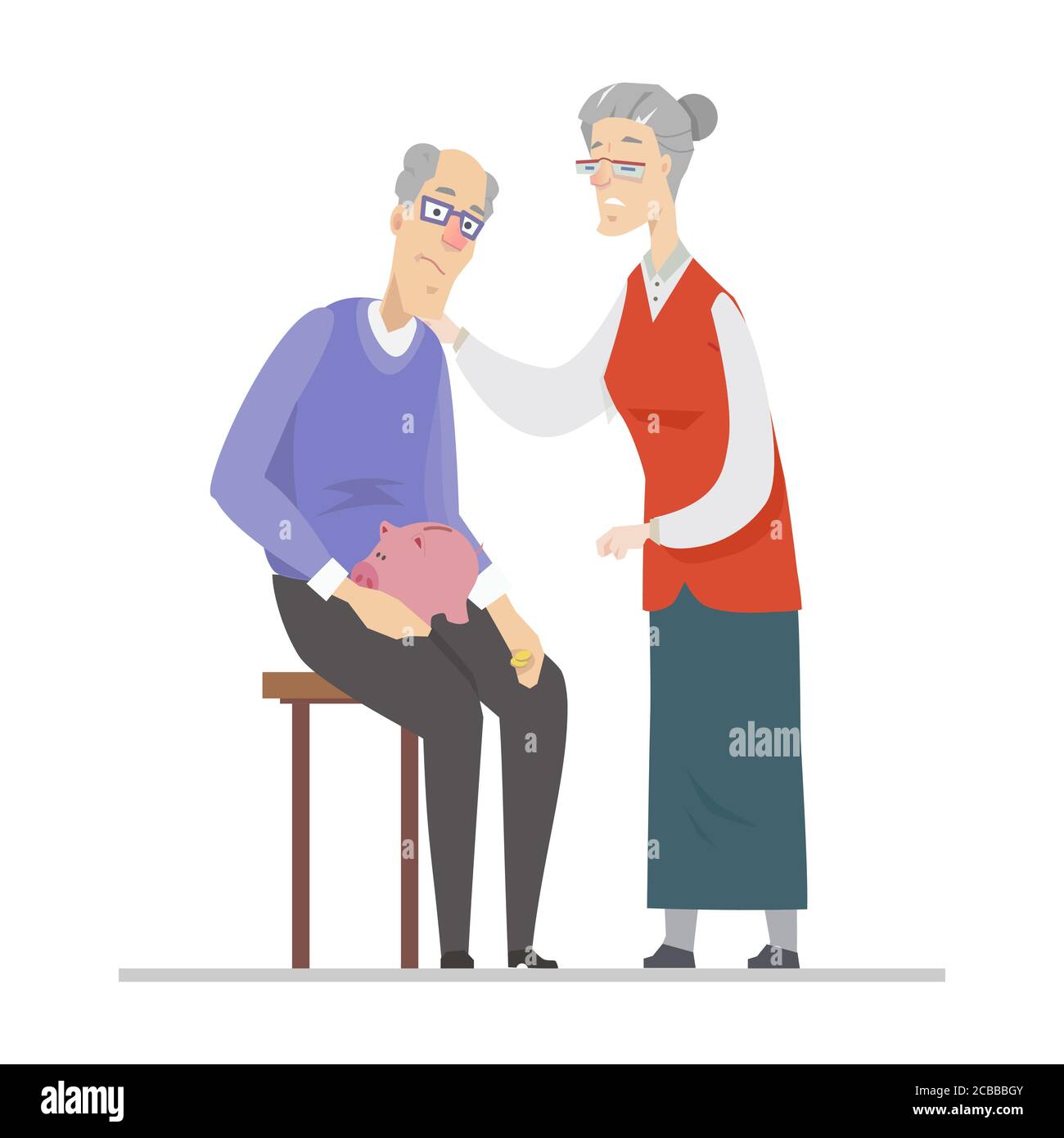 Senior people having financial problems - flat design style ...