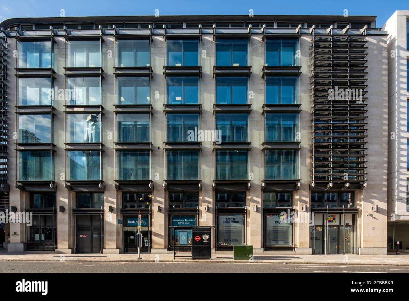Axial view of south elevation of Watling House, on Cannon Street ...