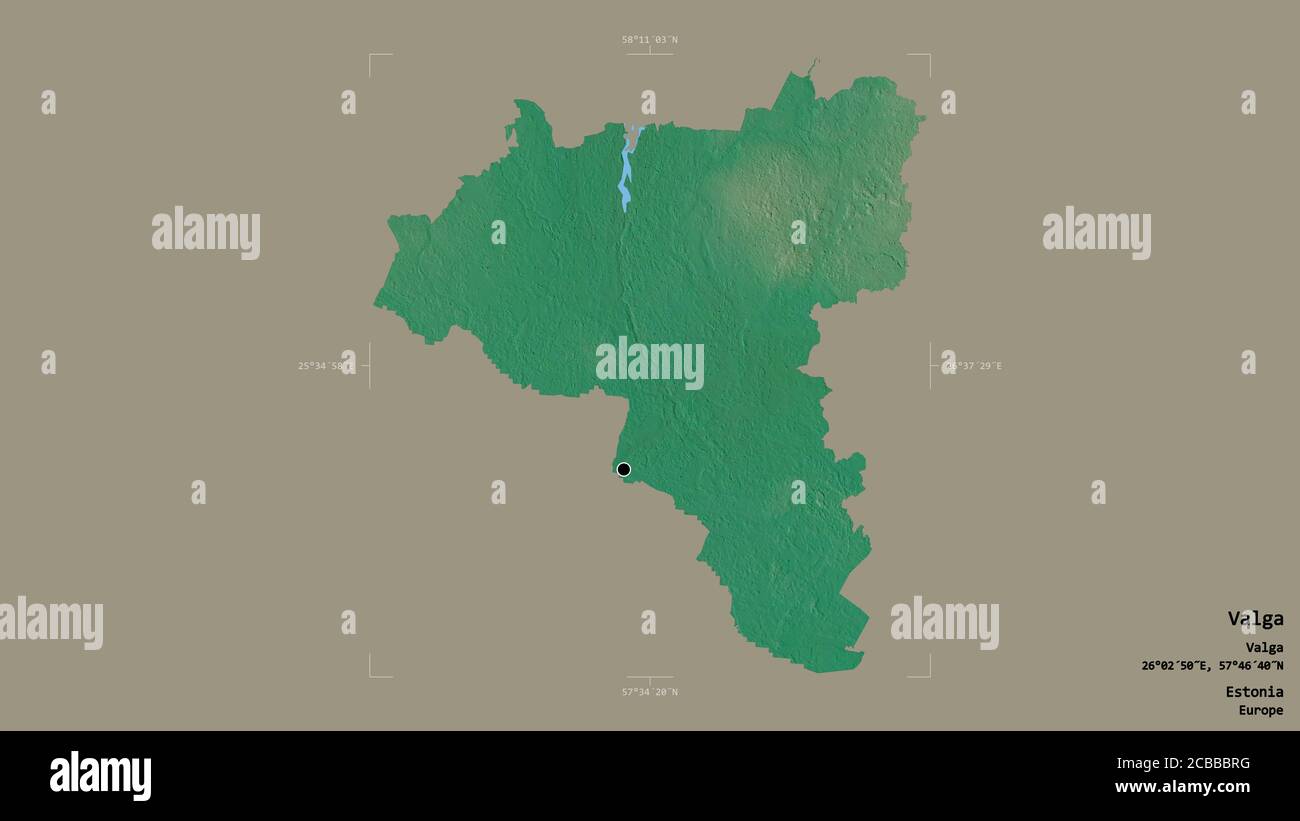 Area of Valga, county of Estonia, isolated on a solid background in a ...