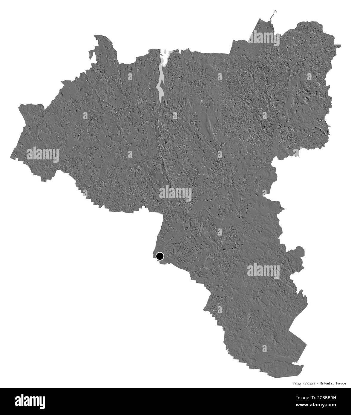 Shape of Valga, county of Estonia, with its capital isolated on white ...
