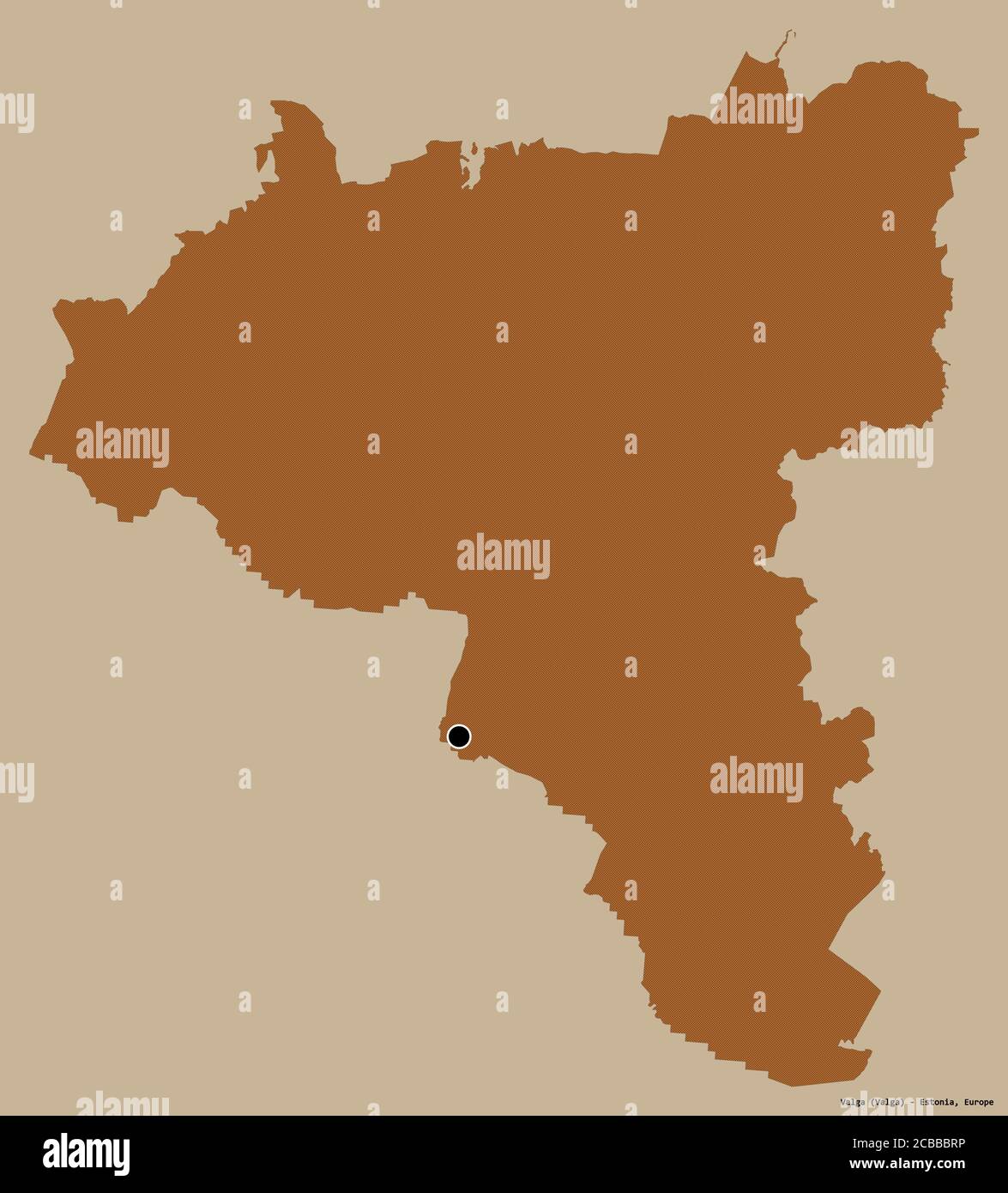 Shape of Valga, county of Estonia, with its capital isolated on a solid ...