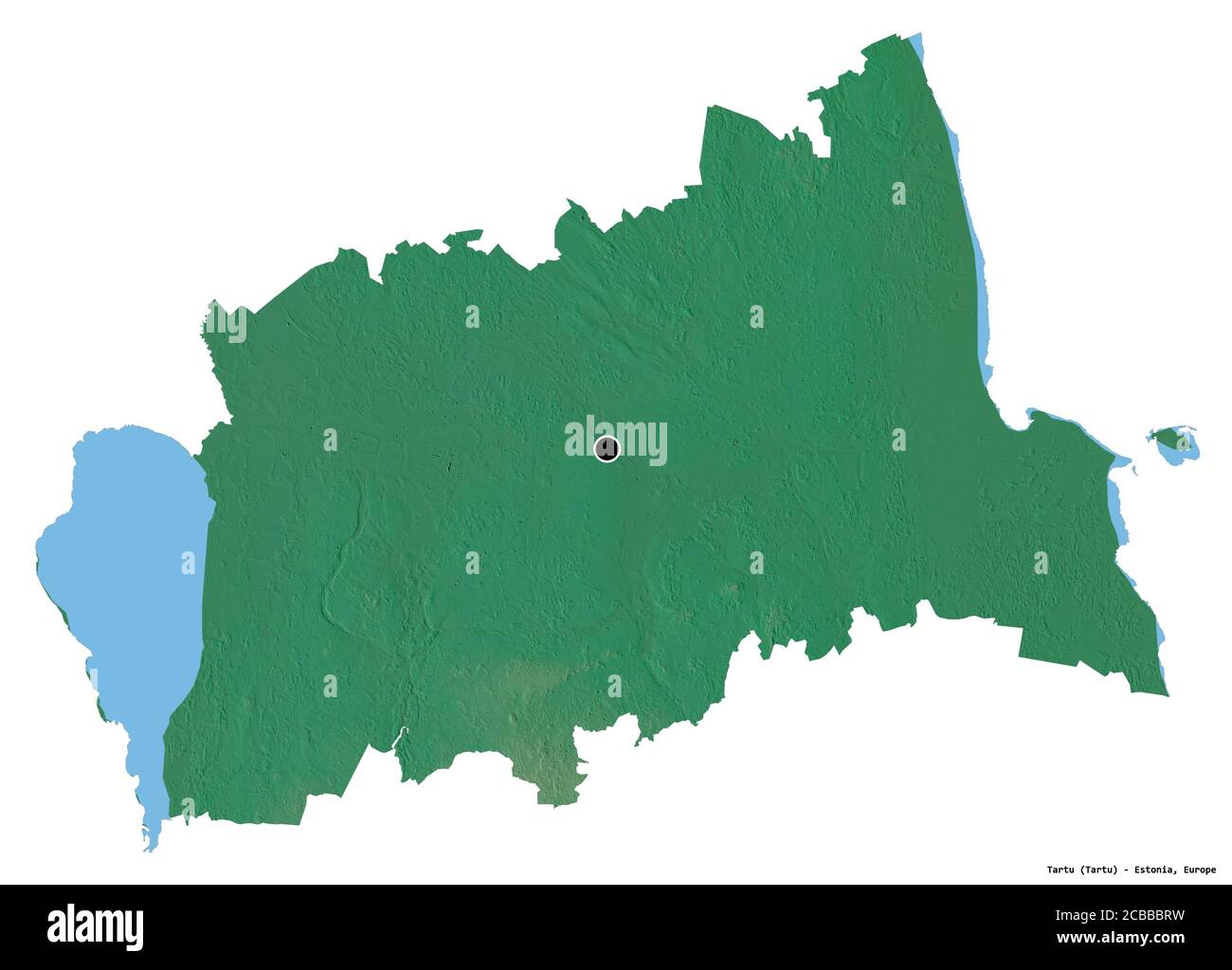 Shape of Tartu, county of Estonia, with its capital isolated on white ...