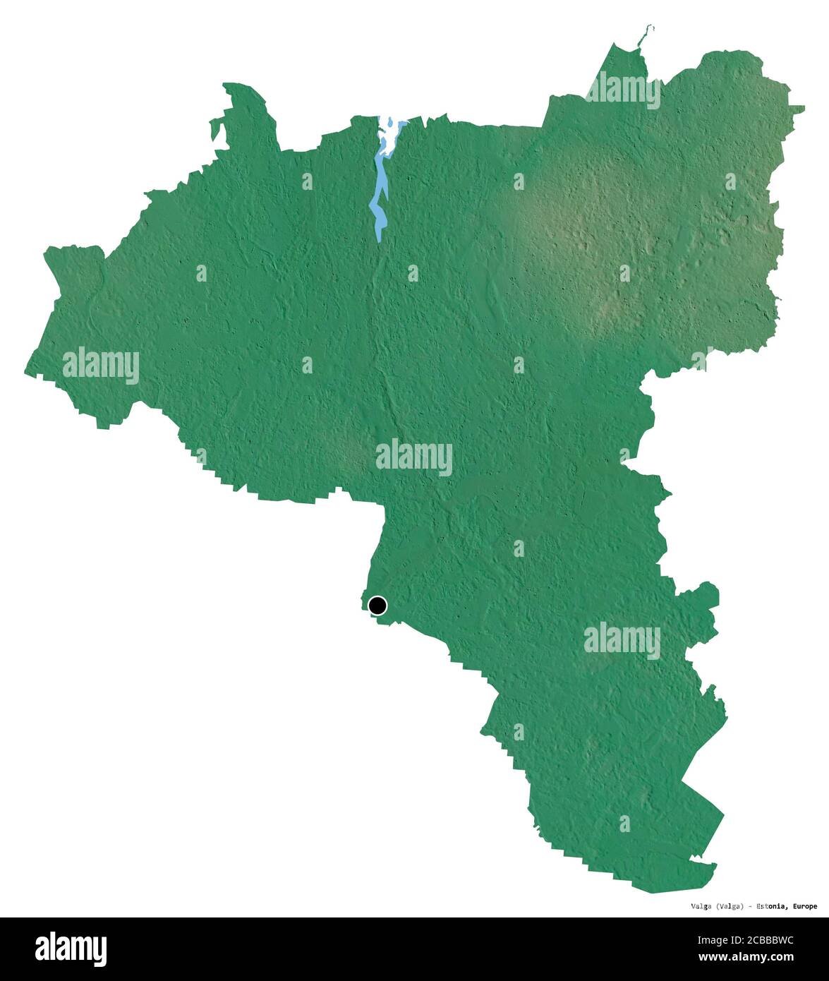 Shape of Valga, county of Estonia, with its capital isolated on white ...