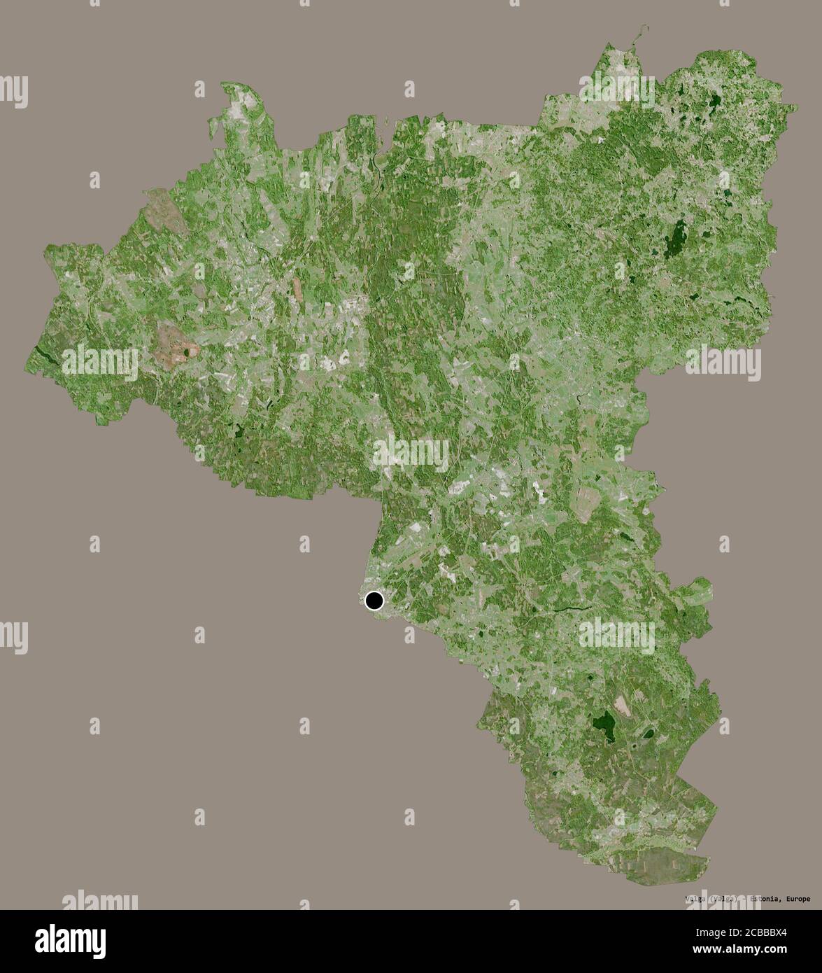 Shape of Valga, county of Estonia, with its capital isolated on a solid ...