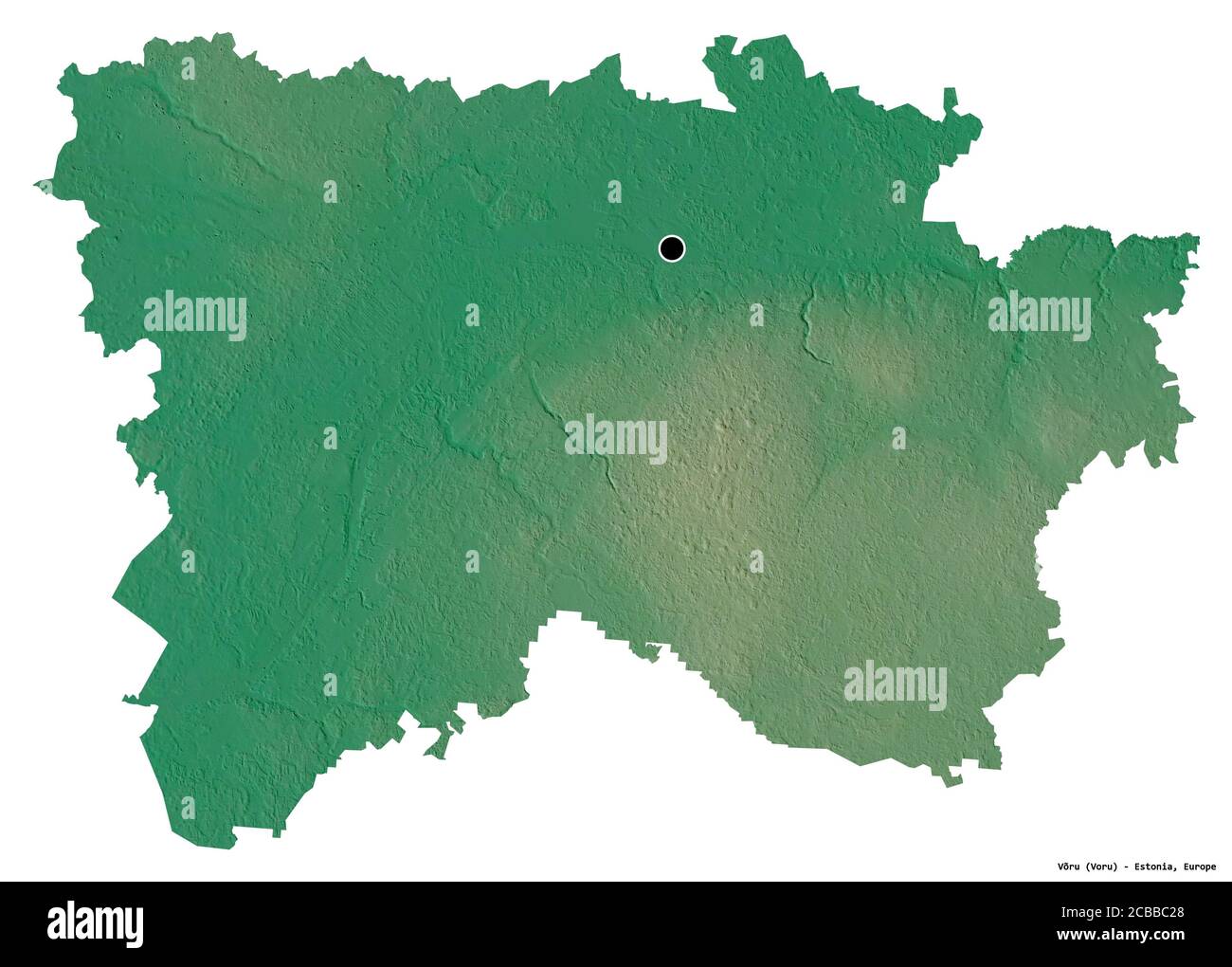 Shape of Võru, county of Estonia, with its capital isolated on white ...