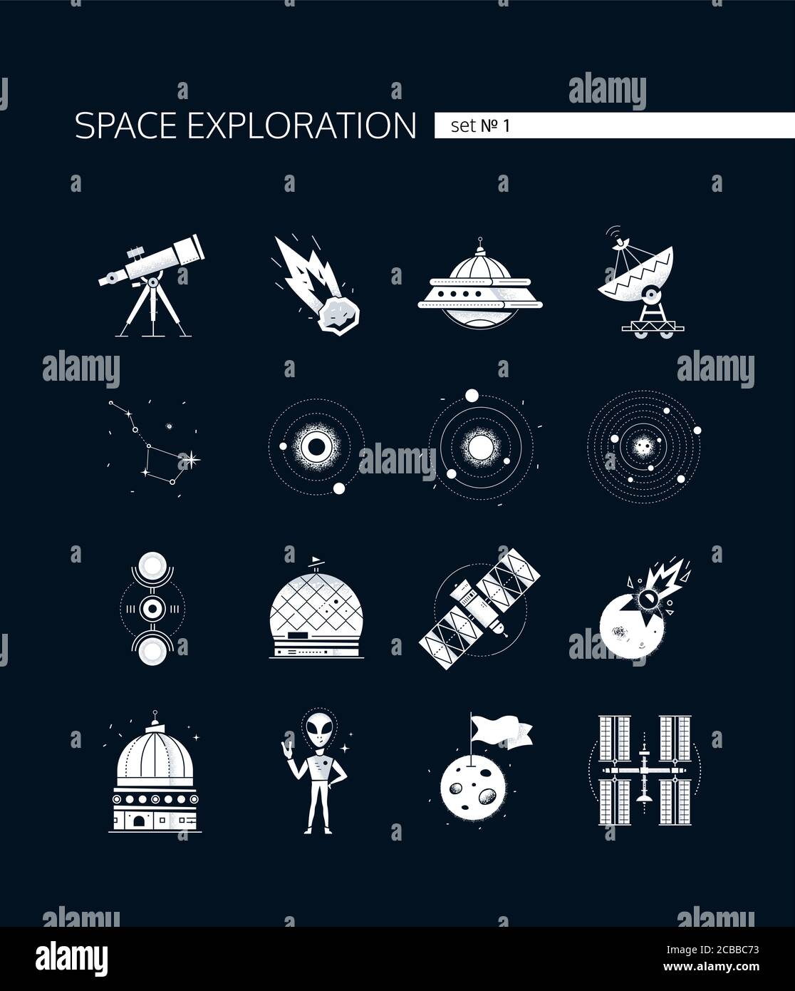 Space exploration - modern vector set of white icons Stock Vector Image ...