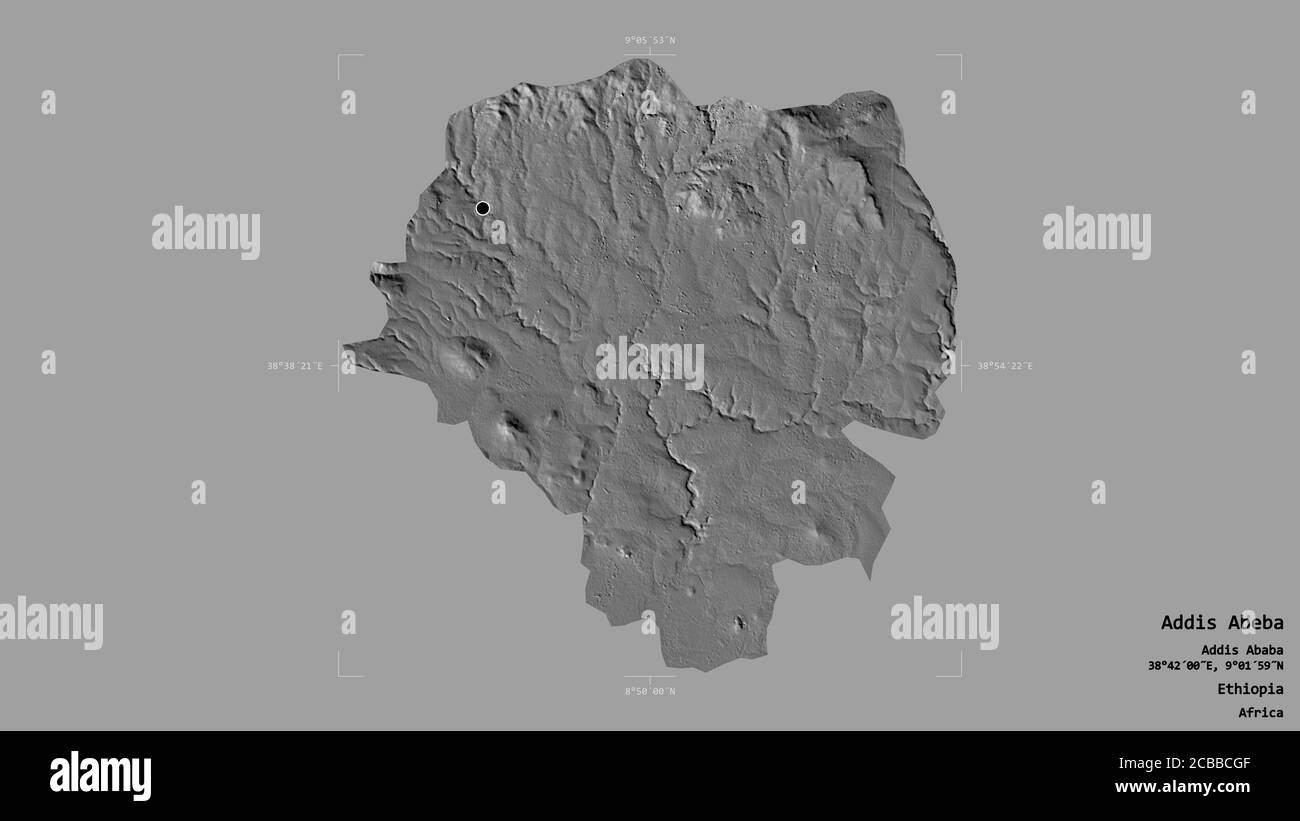 Area of Addis Abeba, city of Ethiopia, isolated on a solid background ...