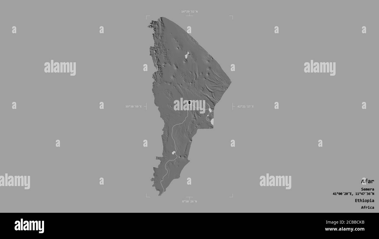 Area of Afar, state of Ethiopia, isolated on a solid background in a ...