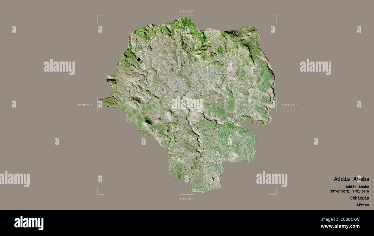 Area of Addis Abeba, city of Ethiopia, isolated on a solid background ...