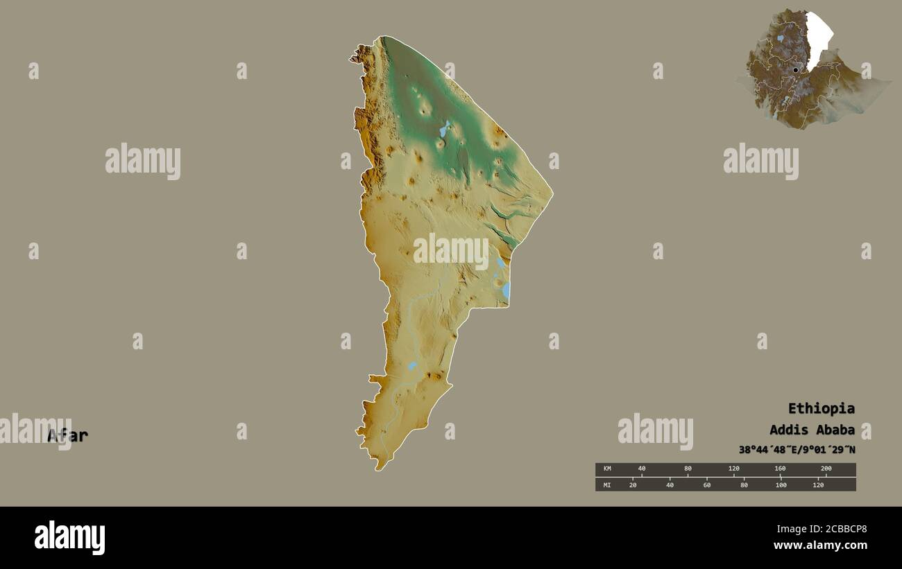 Shape of Afar, state of Ethiopia, with its capital isolated on solid ...