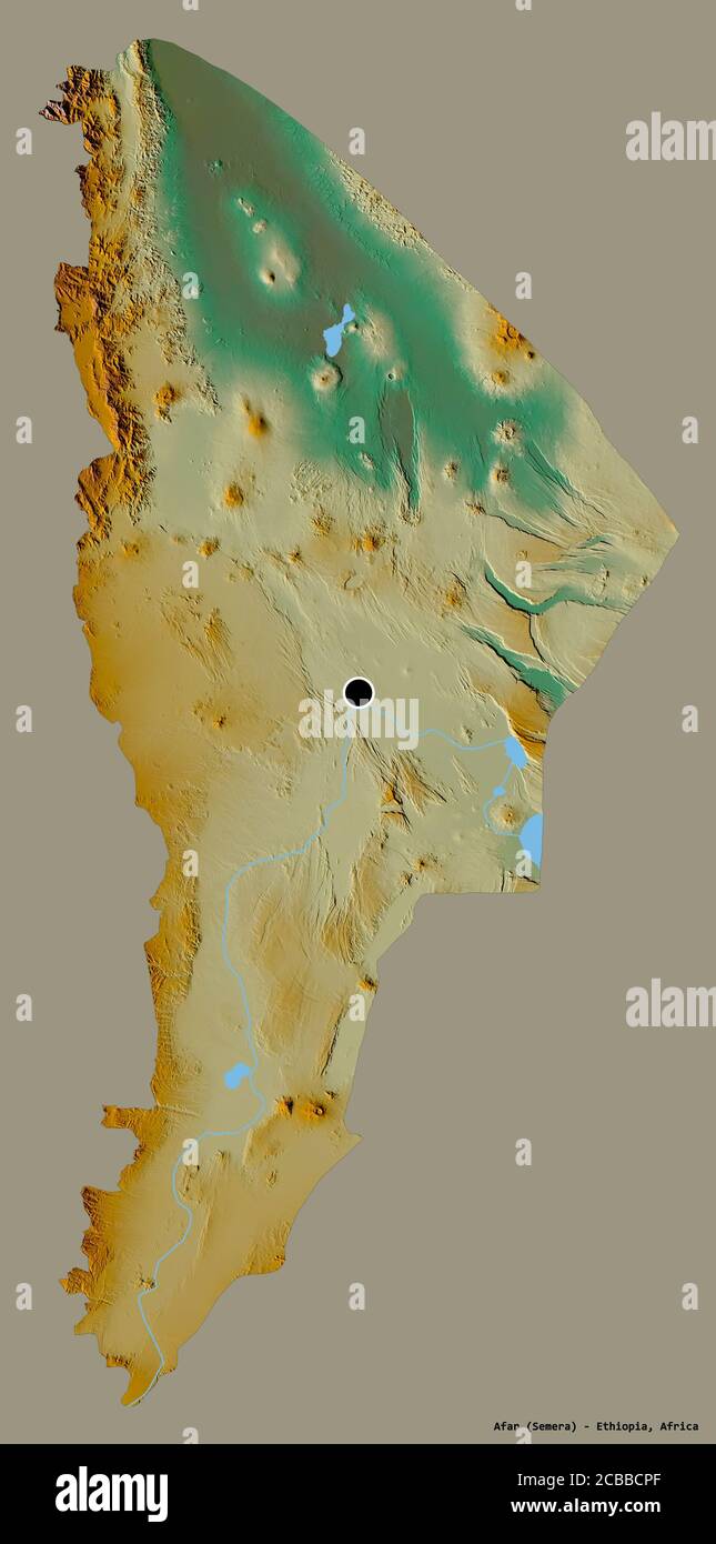 Shape of Afar, state of Ethiopia, with its capital isolated on a solid ...