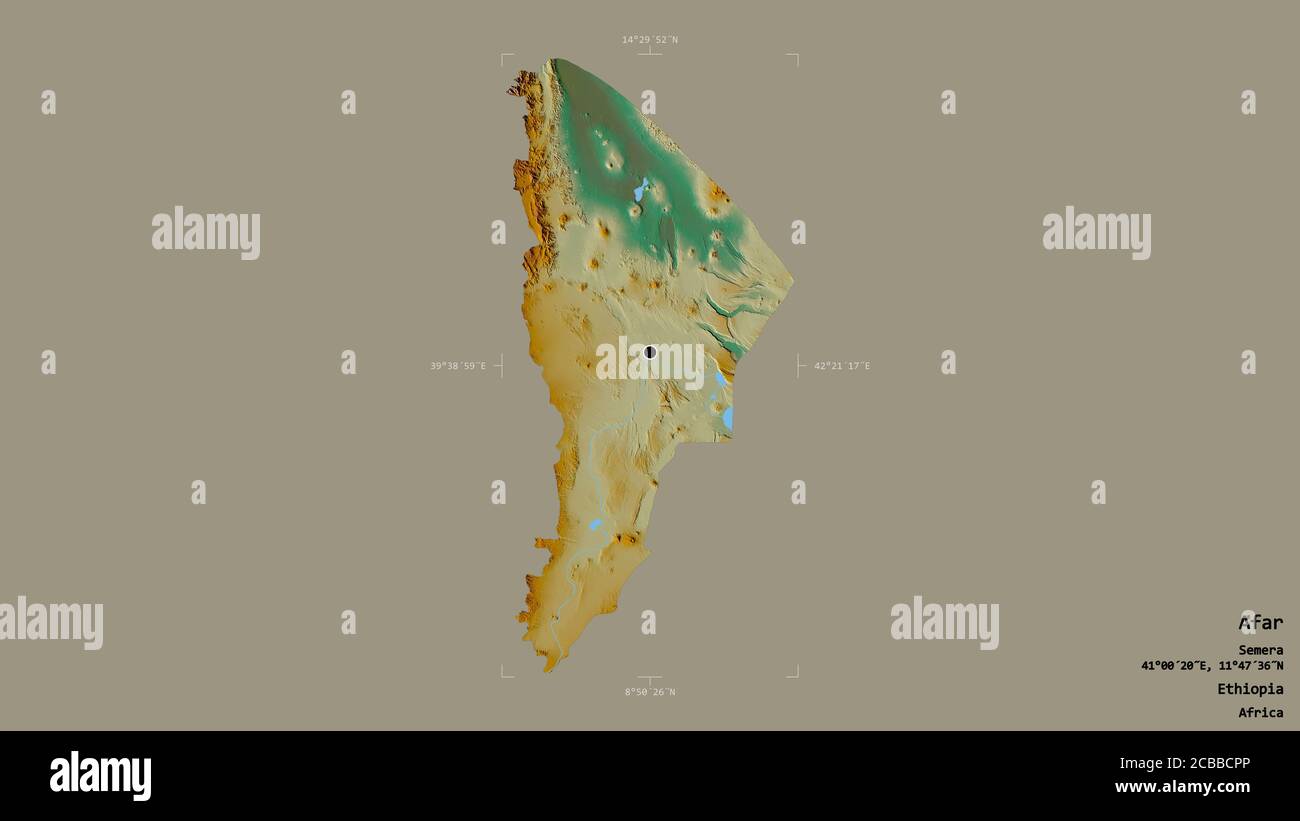 Area of Afar, state of Ethiopia, isolated on a solid background in a ...
