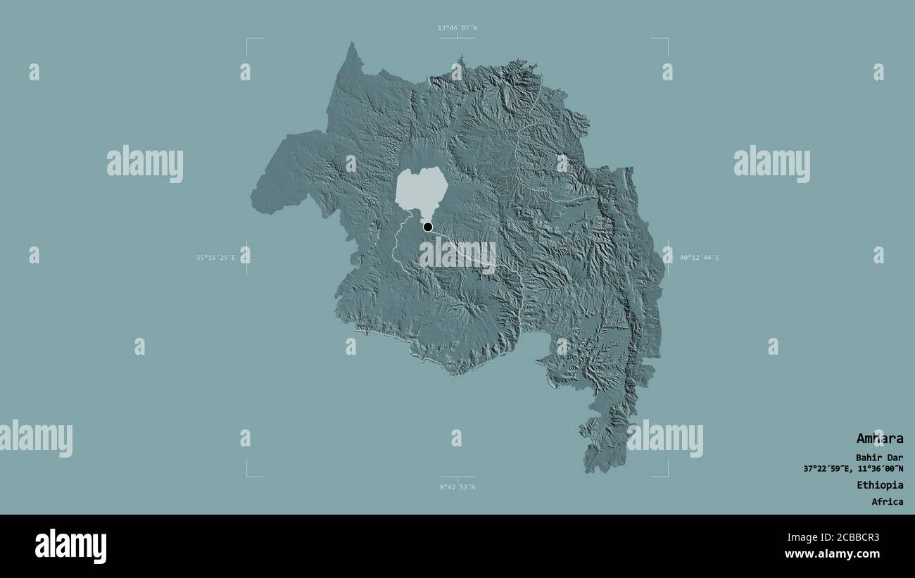Area of Amhara, state of Ethiopia, isolated on a solid background in a ...