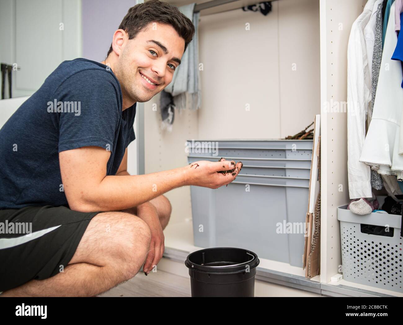 DIY composting worm hotel. Organic waste, clean environment concept ...