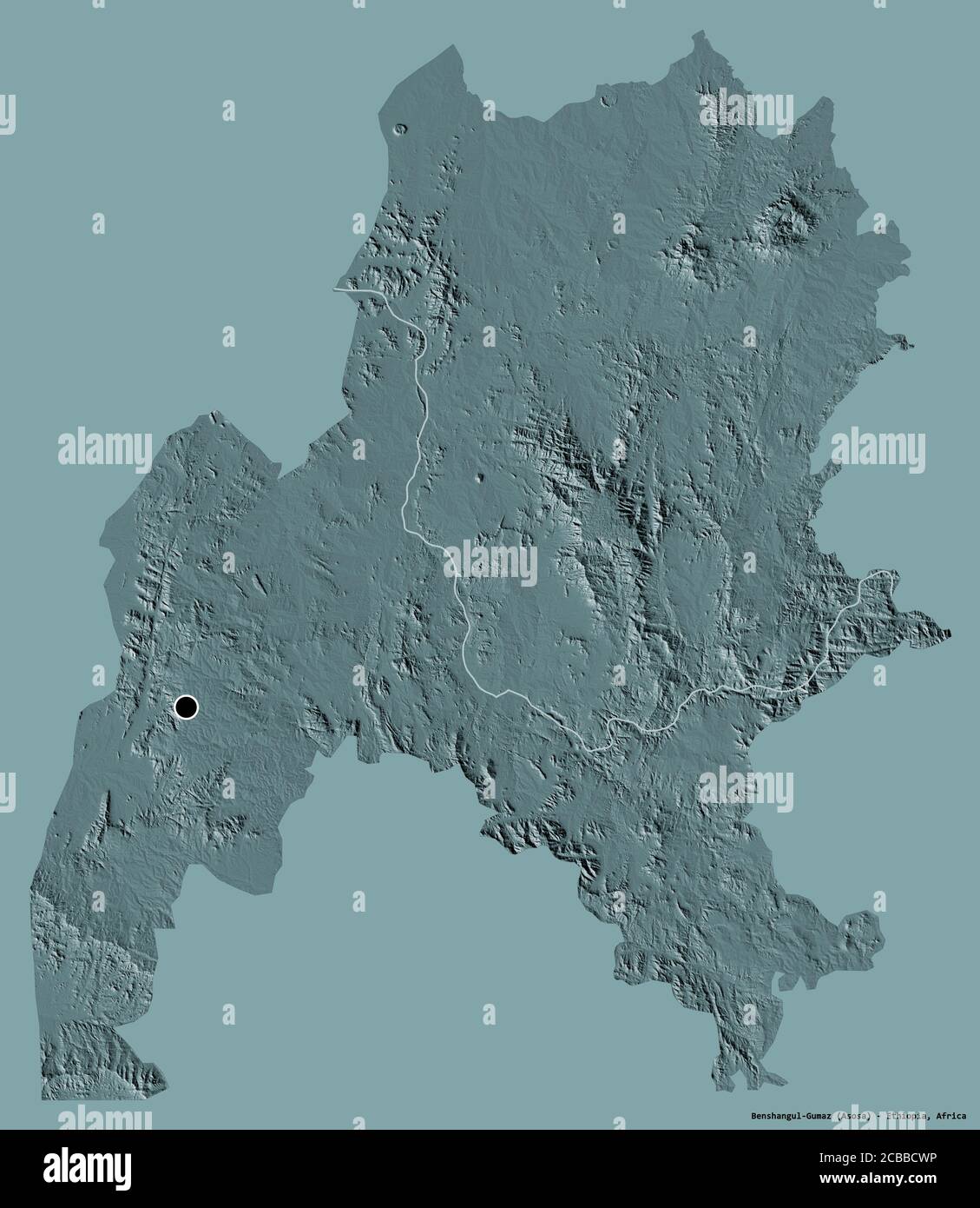 Shape of Benshangul-Gumaz, state of Ethiopia, with its capital isolated ...