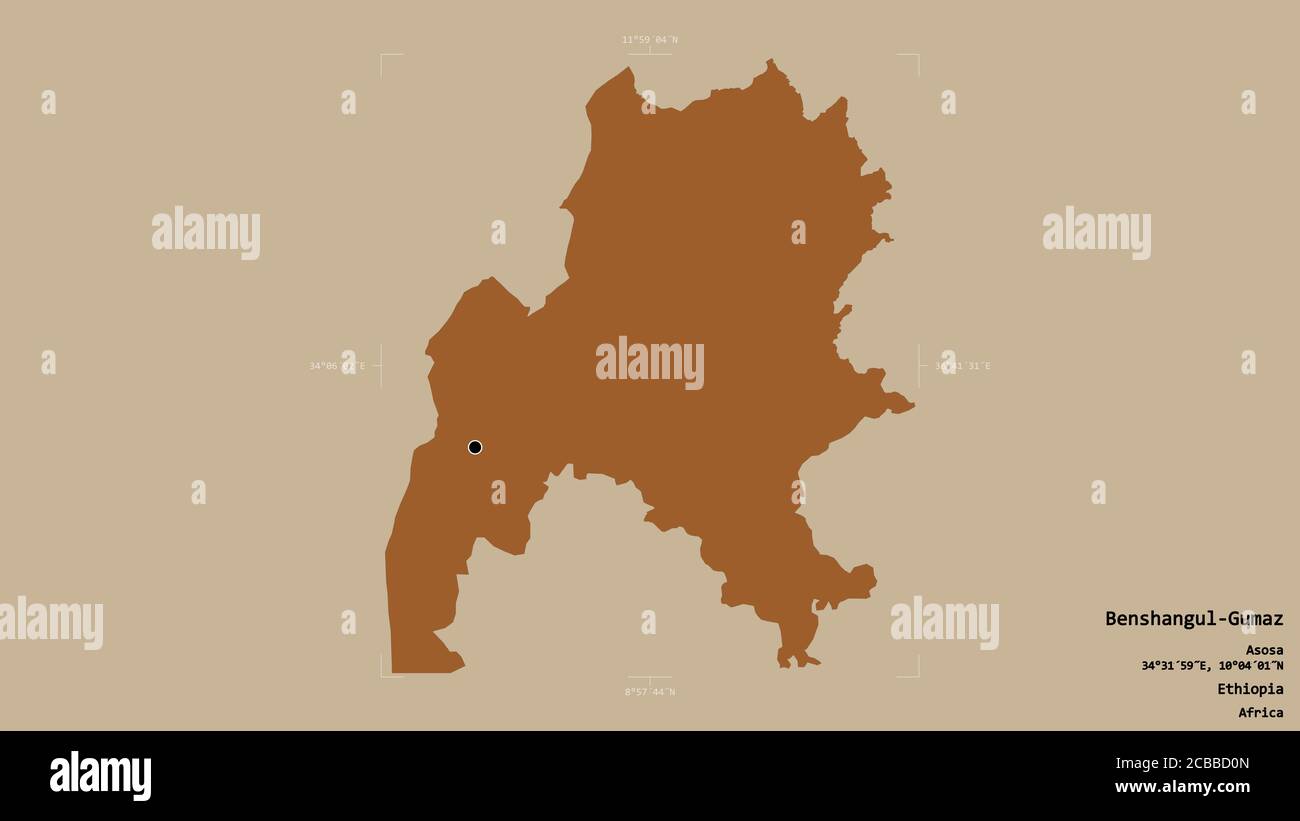 Area of Benshangul-Gumaz, state of Ethiopia, isolated on a solid ...