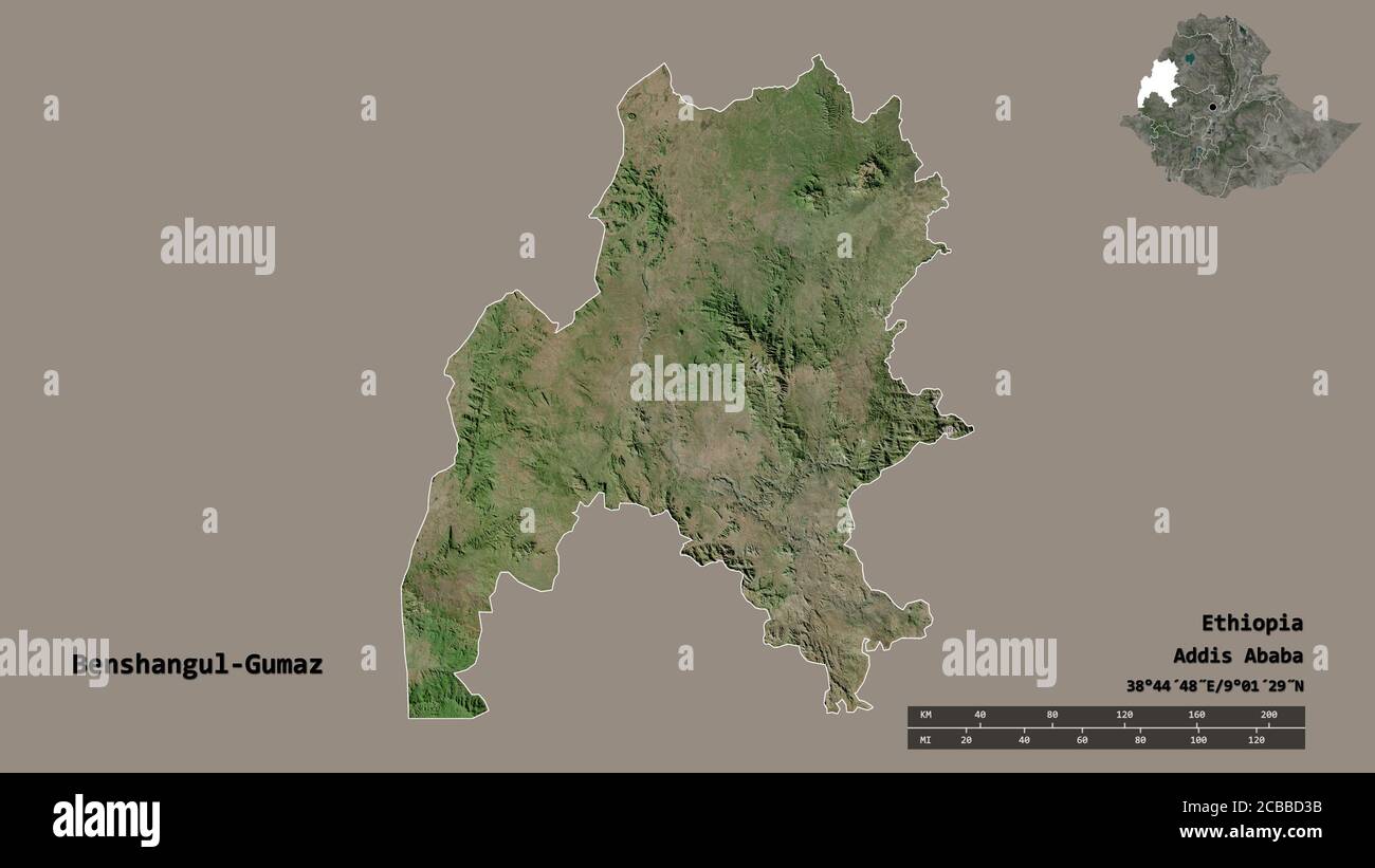 Shape of Benshangul-Gumaz, state of Ethiopia, with its capital isolated ...