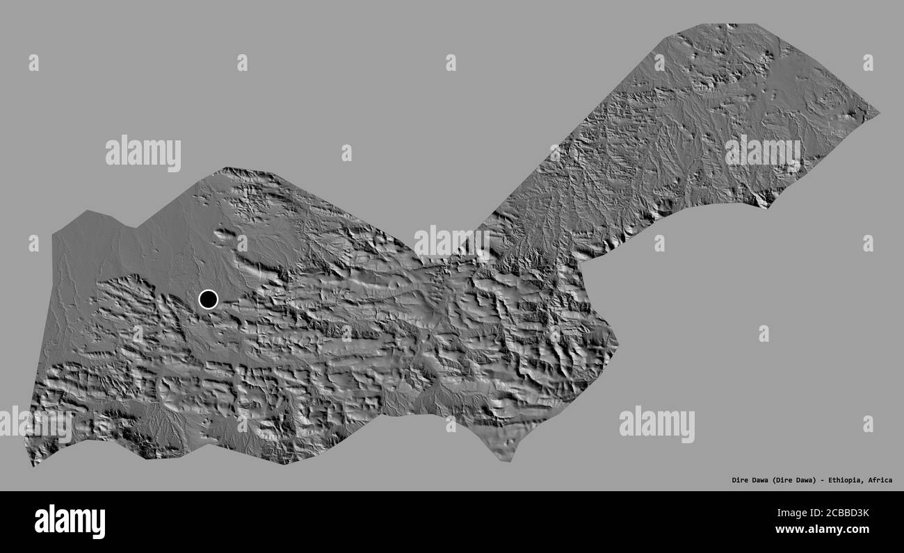 Shape of Dire Dawa, city of Ethiopia, with its capital isolated on a ...