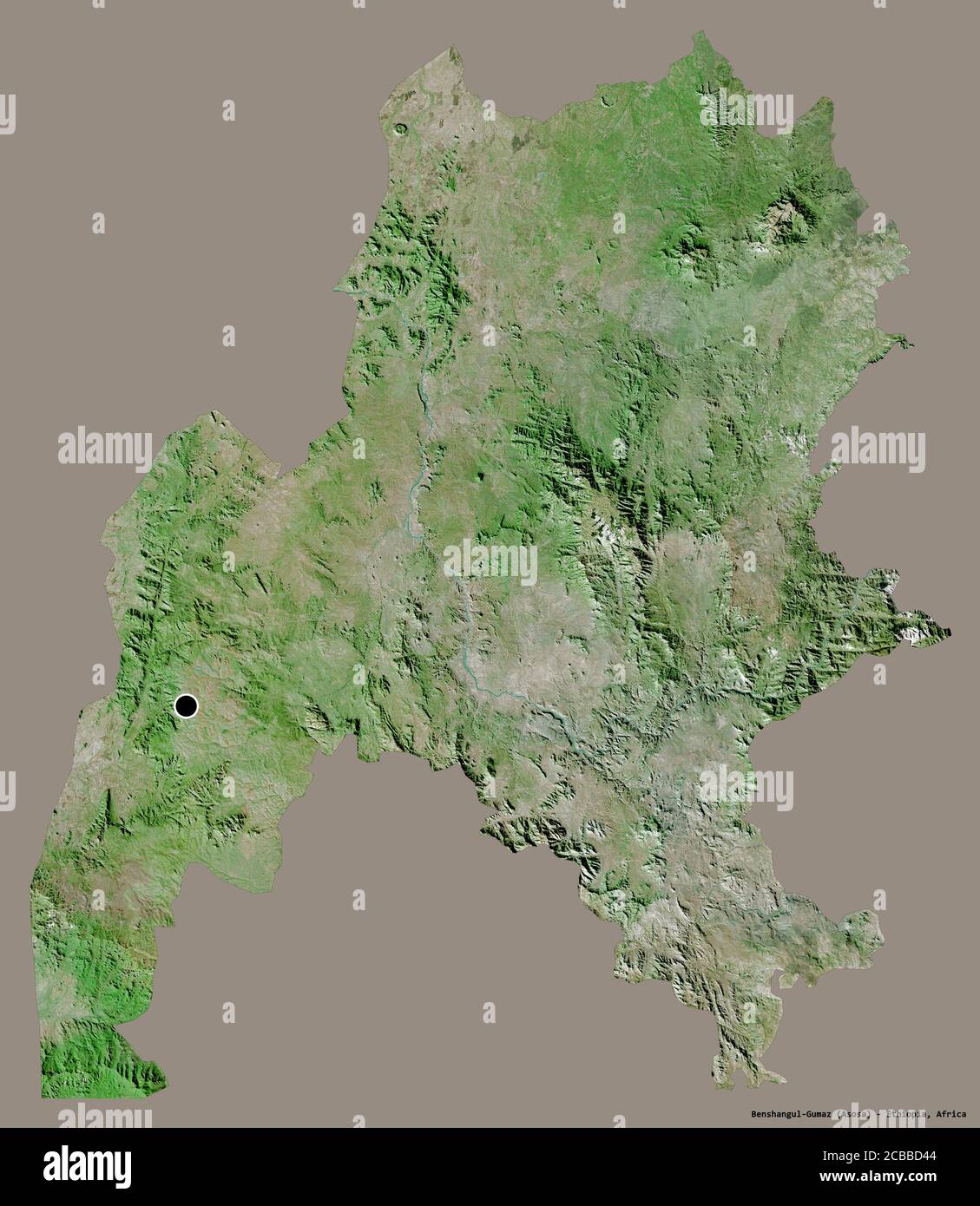 Shape of Benshangul-Gumaz, state of Ethiopia, with its capital isolated ...