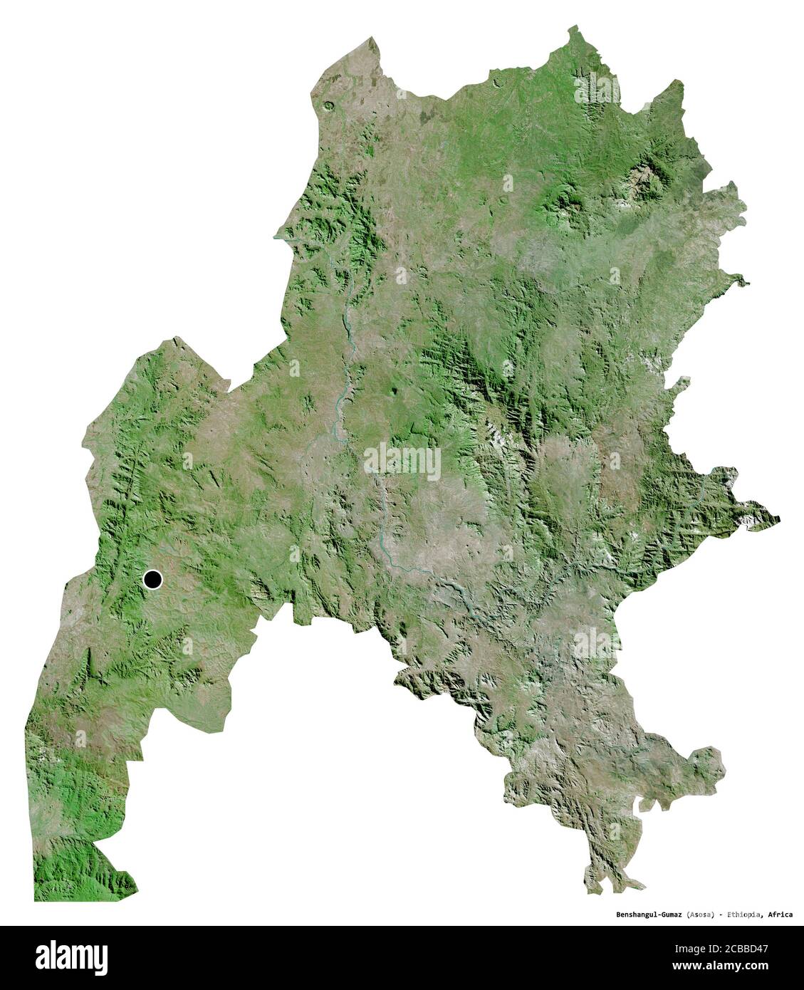 Shape of Benshangul-Gumaz, state of Ethiopia, with its capital isolated ...