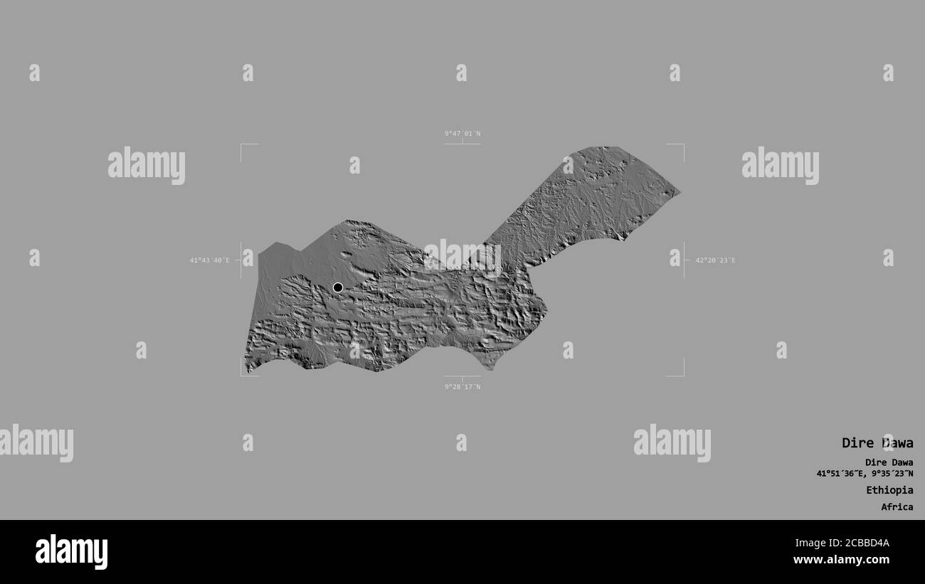 Area of Dire Dawa, city of Ethiopia, isolated on a solid background in ...
