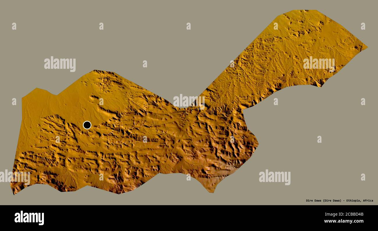 Shape of Dire Dawa, city of Ethiopia, with its capital isolated on a ...