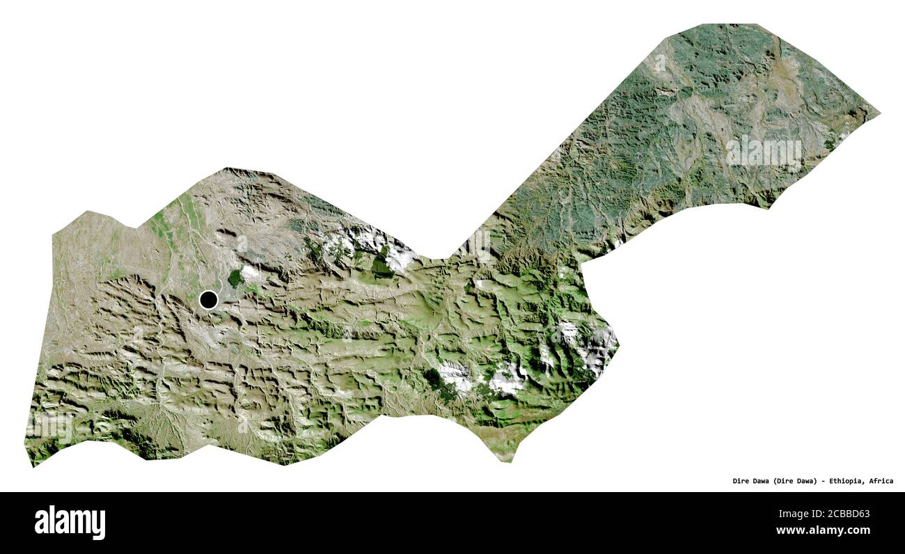 Shape of Dire Dawa, city of Ethiopia, with its capital isolated on ...