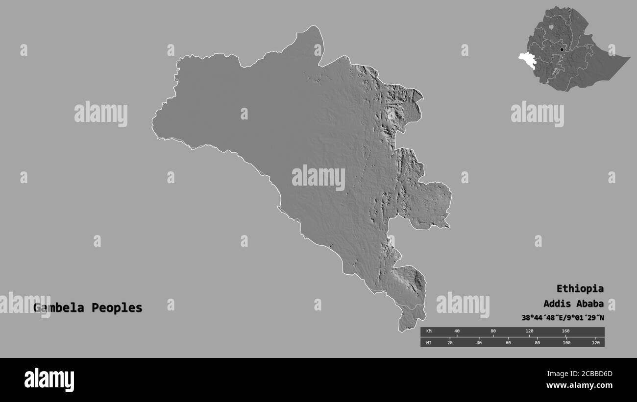 Shape of Gambela Peoples, state of Ethiopia, with its capital isolated ...