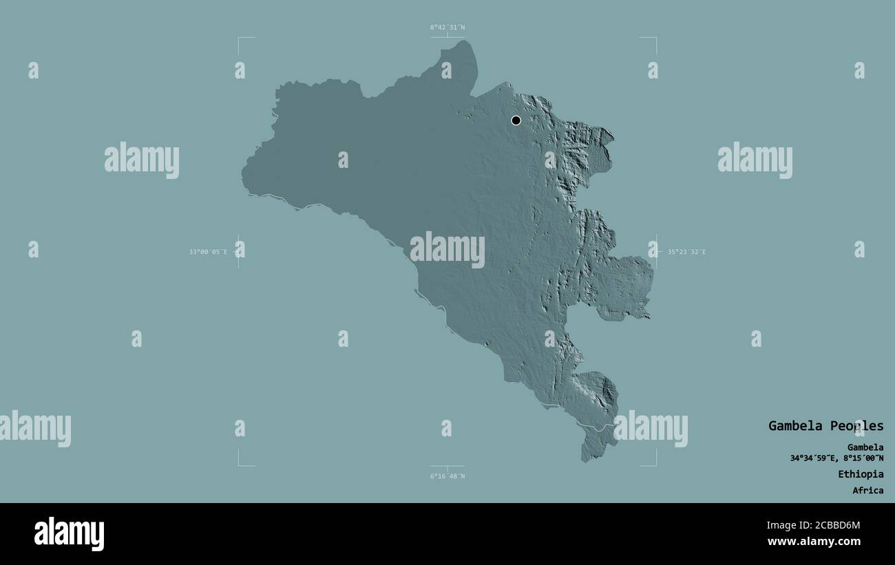Area of Gambela Peoples, state of Ethiopia, isolated on a solid ...