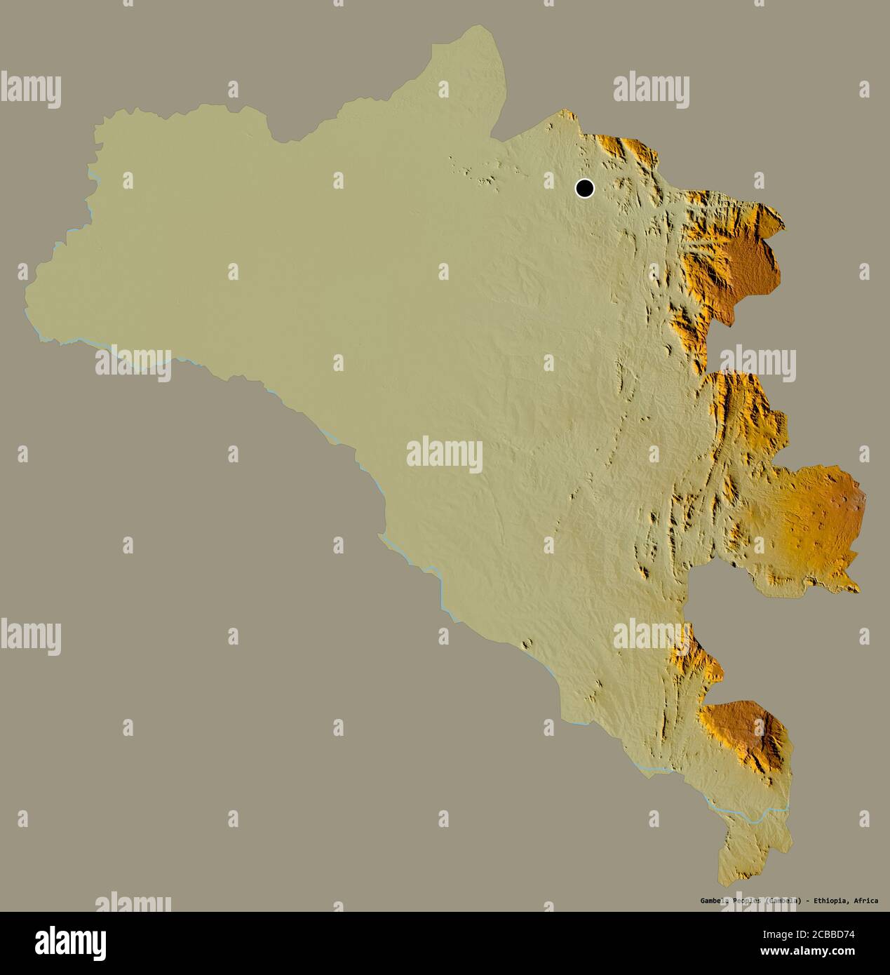 Shape of Gambela Peoples, state of Ethiopia, with its capital isolated ...