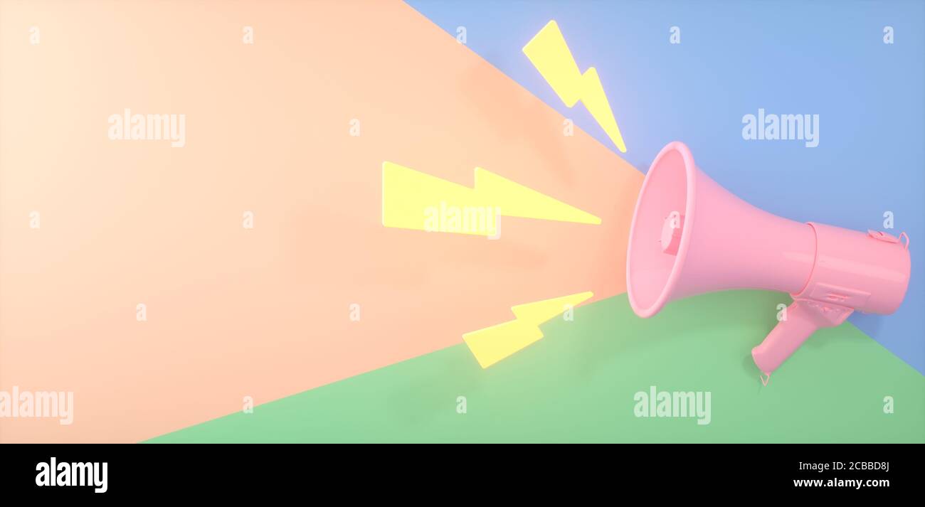 Realistic isolated megaphone on pastel coloured background with ...