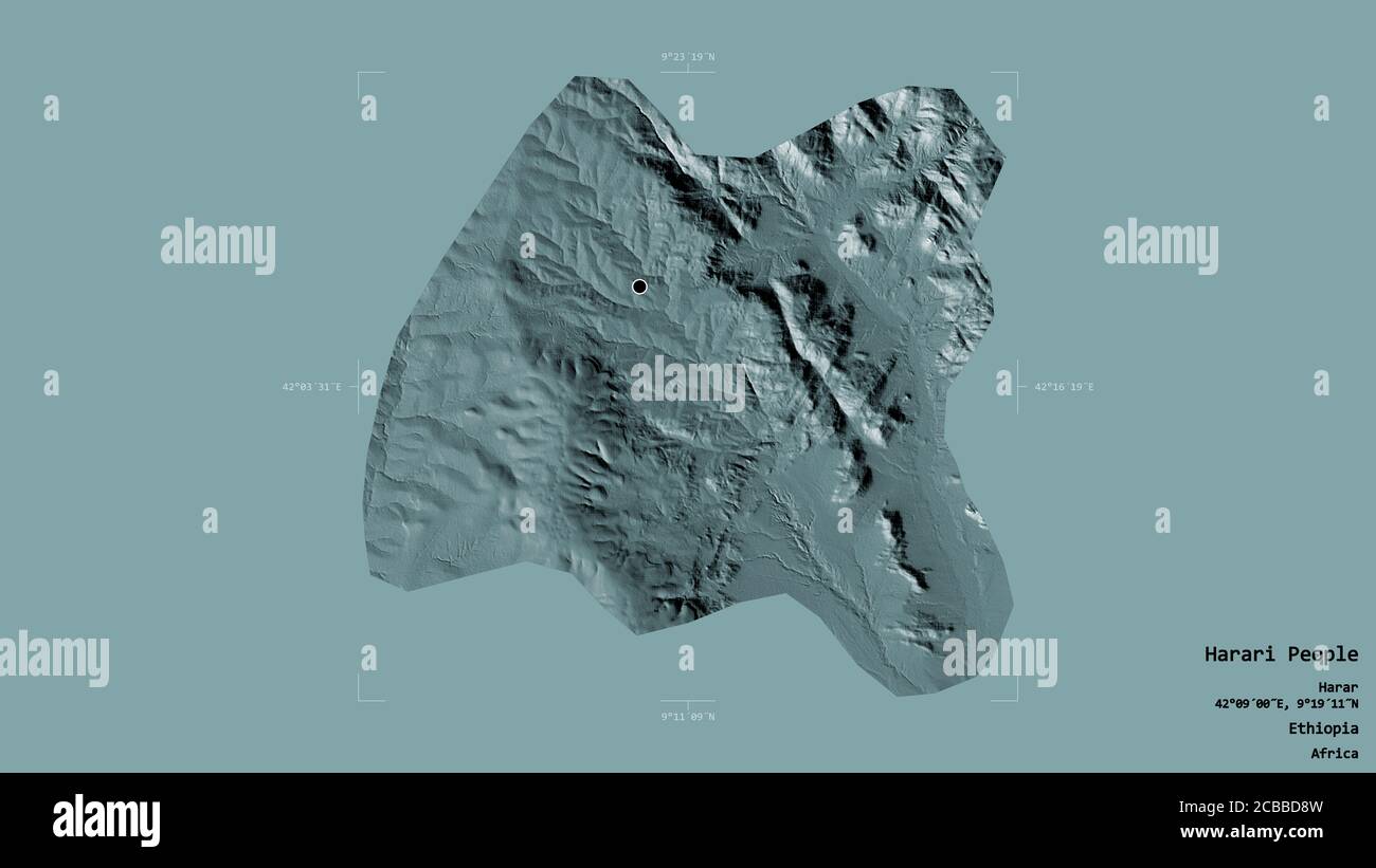 Area of Harari People, state of Ethiopia, isolated on a solid ...