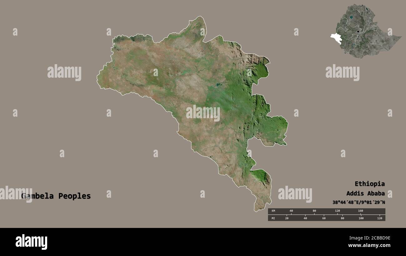 Shape of Gambela Peoples, state of Ethiopia, with its capital isolated ...