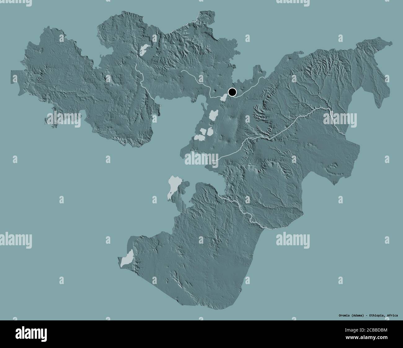 Shape of Oromia, state of Ethiopia, with its capital isolated on a ...