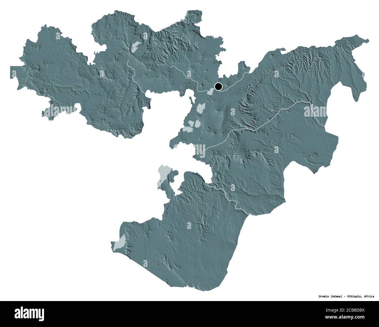 Shape of Oromia, state of Ethiopia, with its capital isolated on white ...