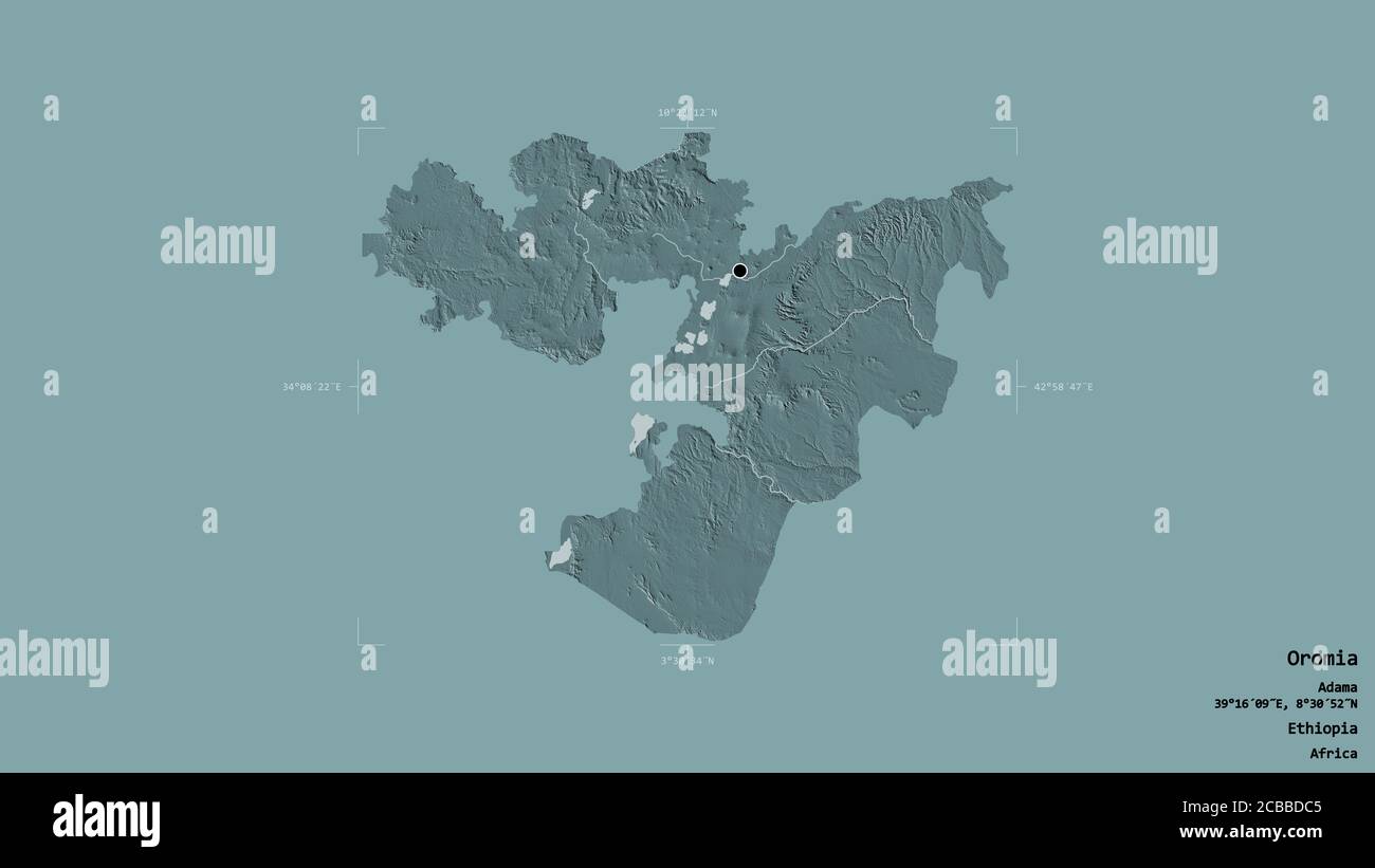 Area of Oromia, state of Ethiopia, isolated on a solid background in a ...