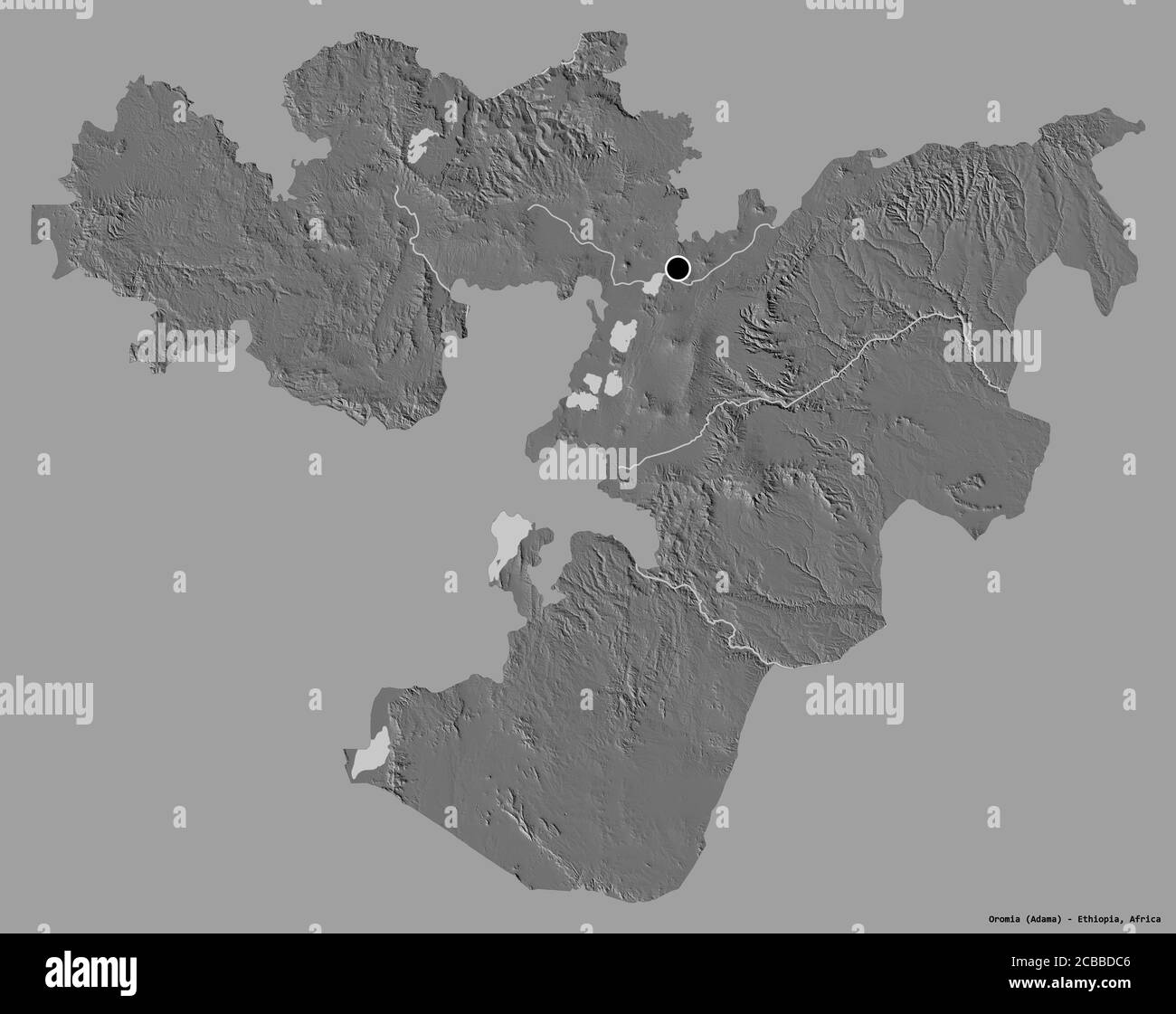 Shape of Oromia, state of Ethiopia, with its capital isolated on a ...
