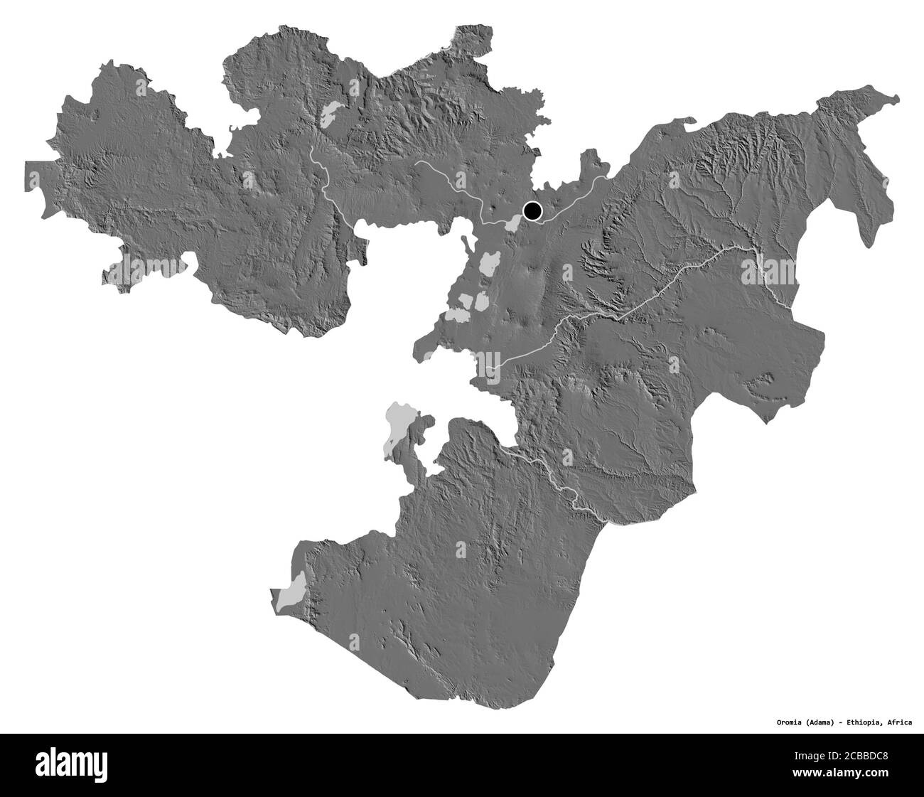 Shape of Oromia, state of Ethiopia, with its capital isolated on white ...