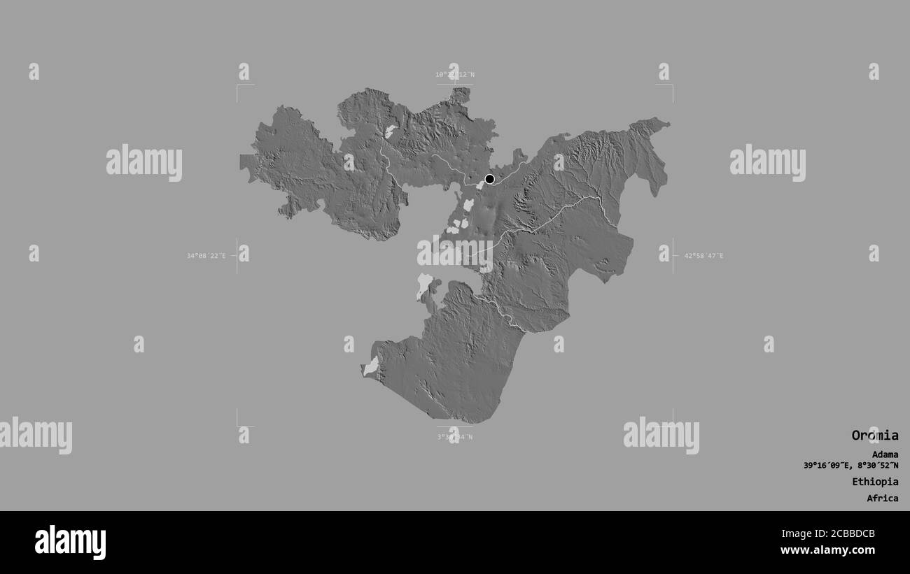 Area of Oromia, state of Ethiopia, isolated on a solid background in a ...