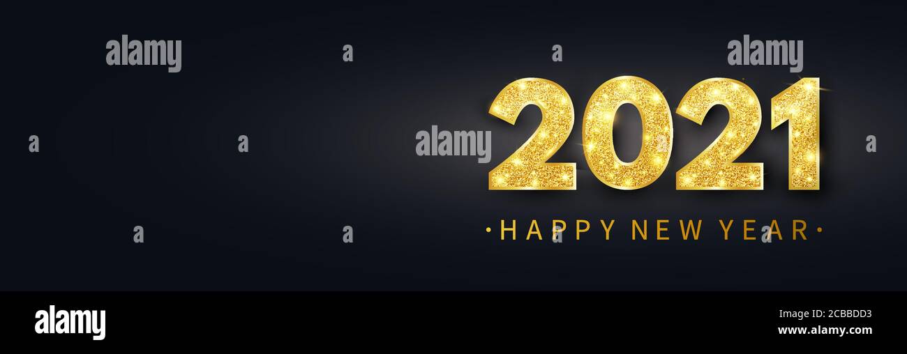2021 Happy new year long banner. Holiday background with luxury glitter ...