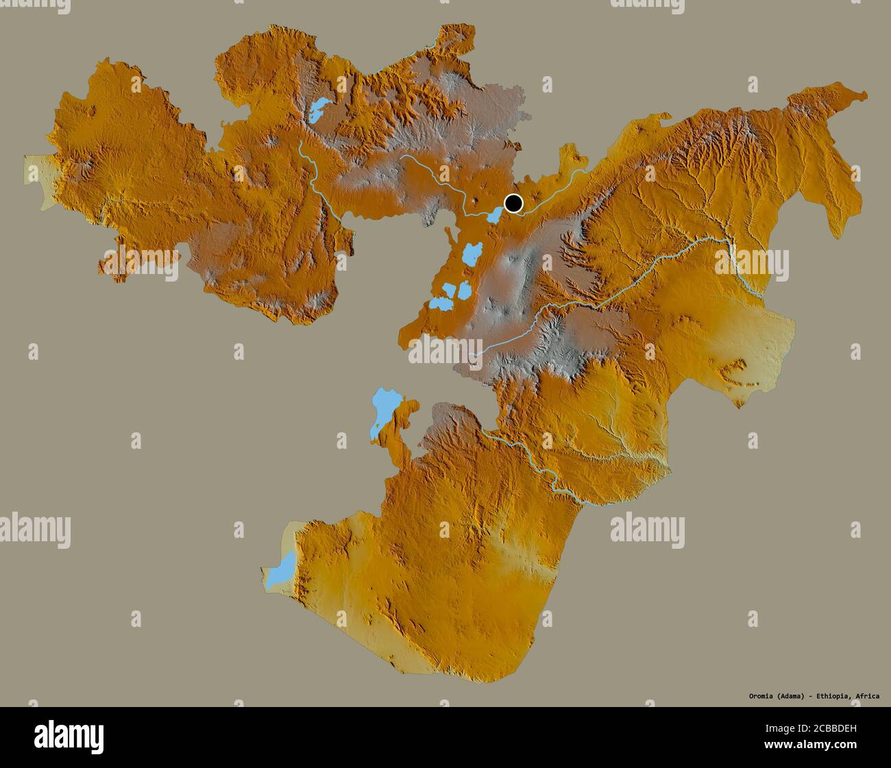 Shape of Oromia, state of Ethiopia, with its capital isolated on a ...