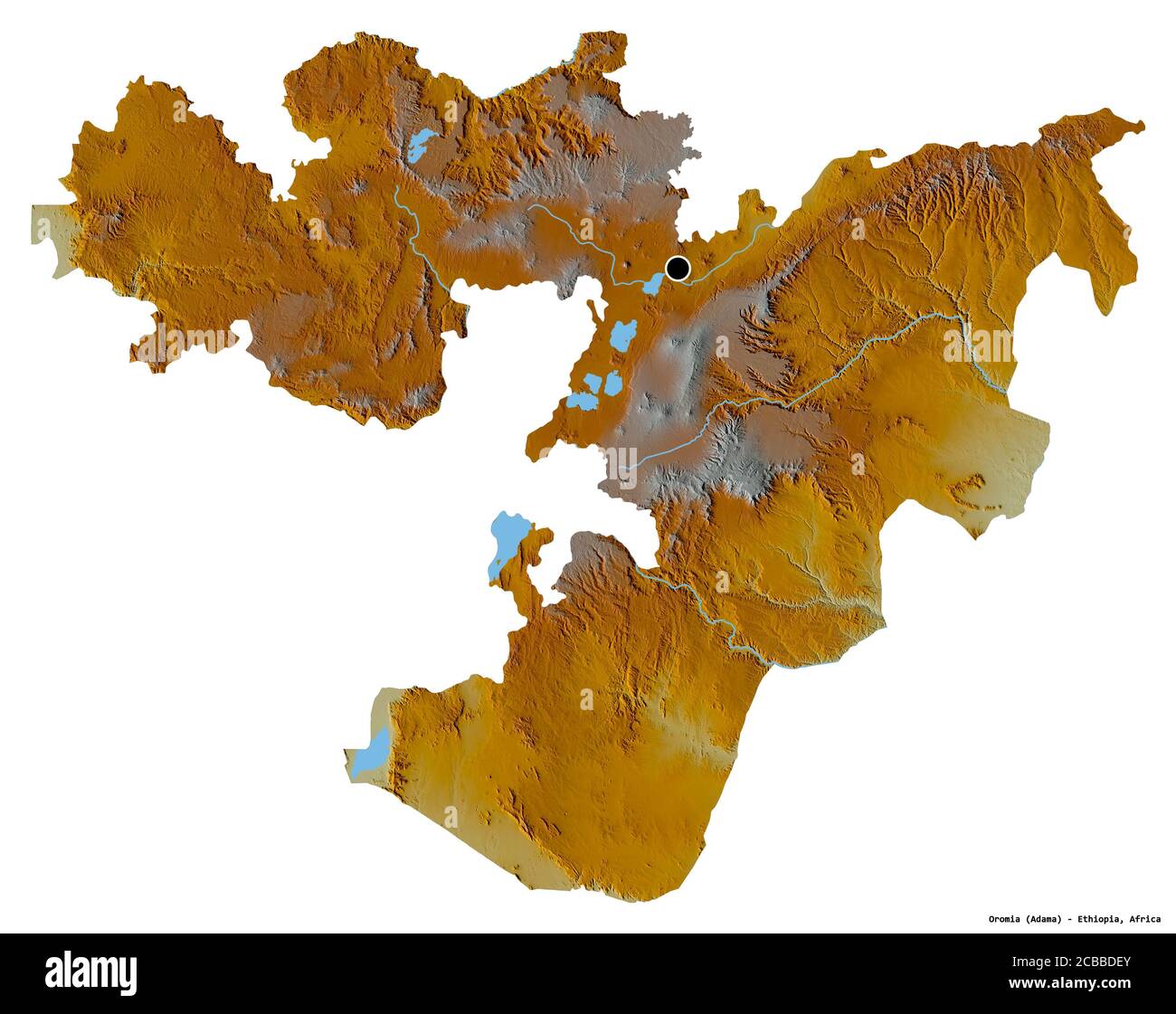 Shape of Oromia, state of Ethiopia, with its capital isolated on white ...