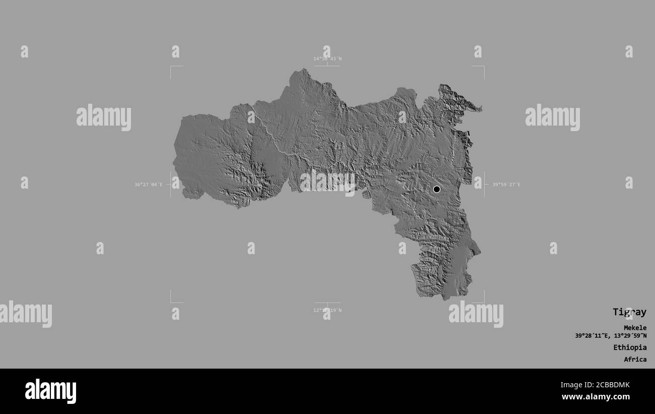Area of Tigray, state of Ethiopia, isolated on a solid background in a ...