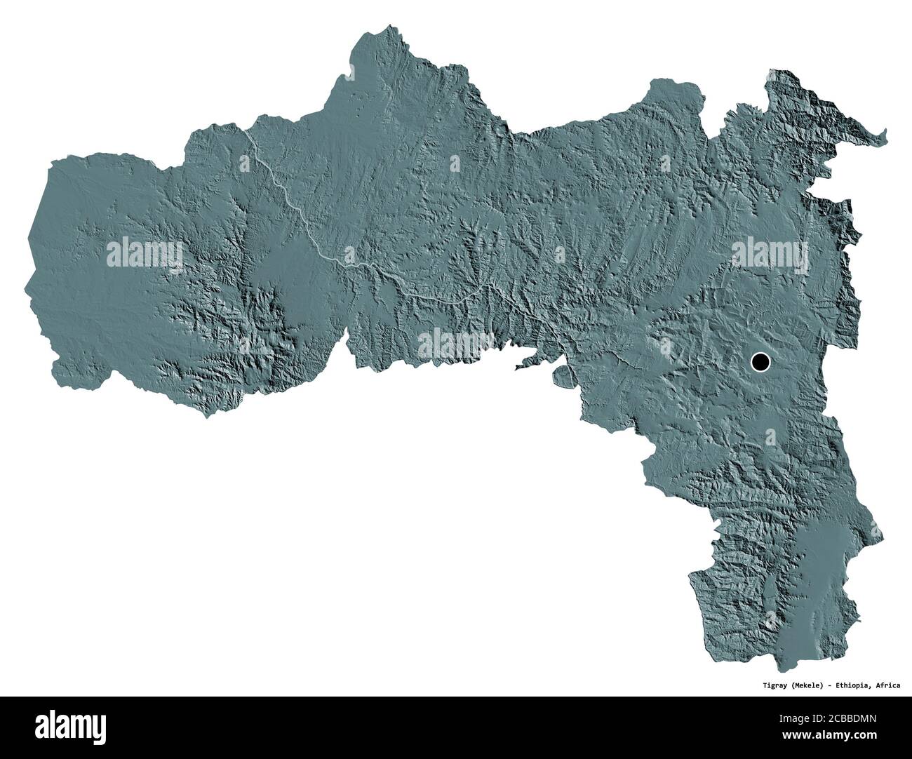 Shape of Tigray, state of Ethiopia, with its capital isolated on white ...